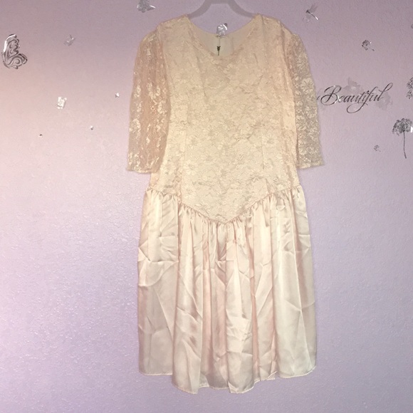 Dresses | Vintage Lace Satin Zip Back Midi Swing Dress | Poshmark